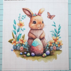 Easter Bunny Floral 100% Cotton Fabric Panel Square Small Quilting ...