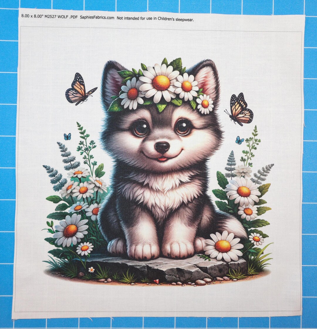 Wolf & Butterflies 100% Cotton Fabric Panel Block | Small Sewing ...