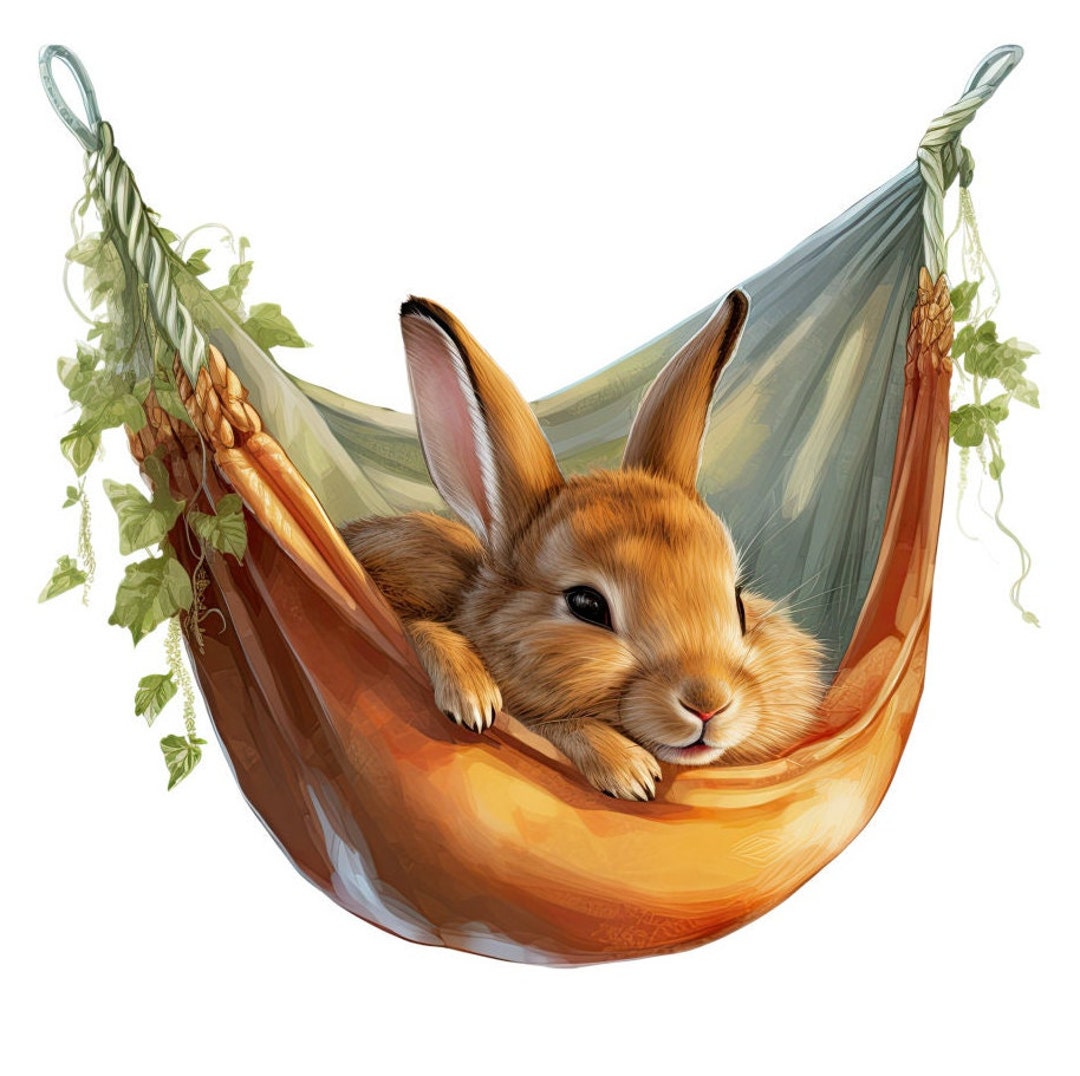Bunny in a Hammock 100% Cotton Fabric Panel Square Small Sewing ...