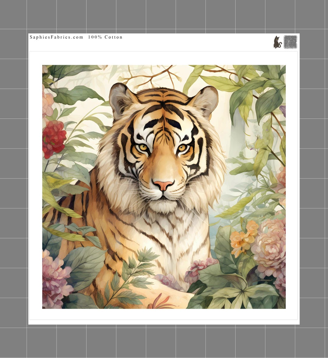 Tiger in Jungle 100% Cotton Fabric Panel Block | Small Sewing Quilting ...