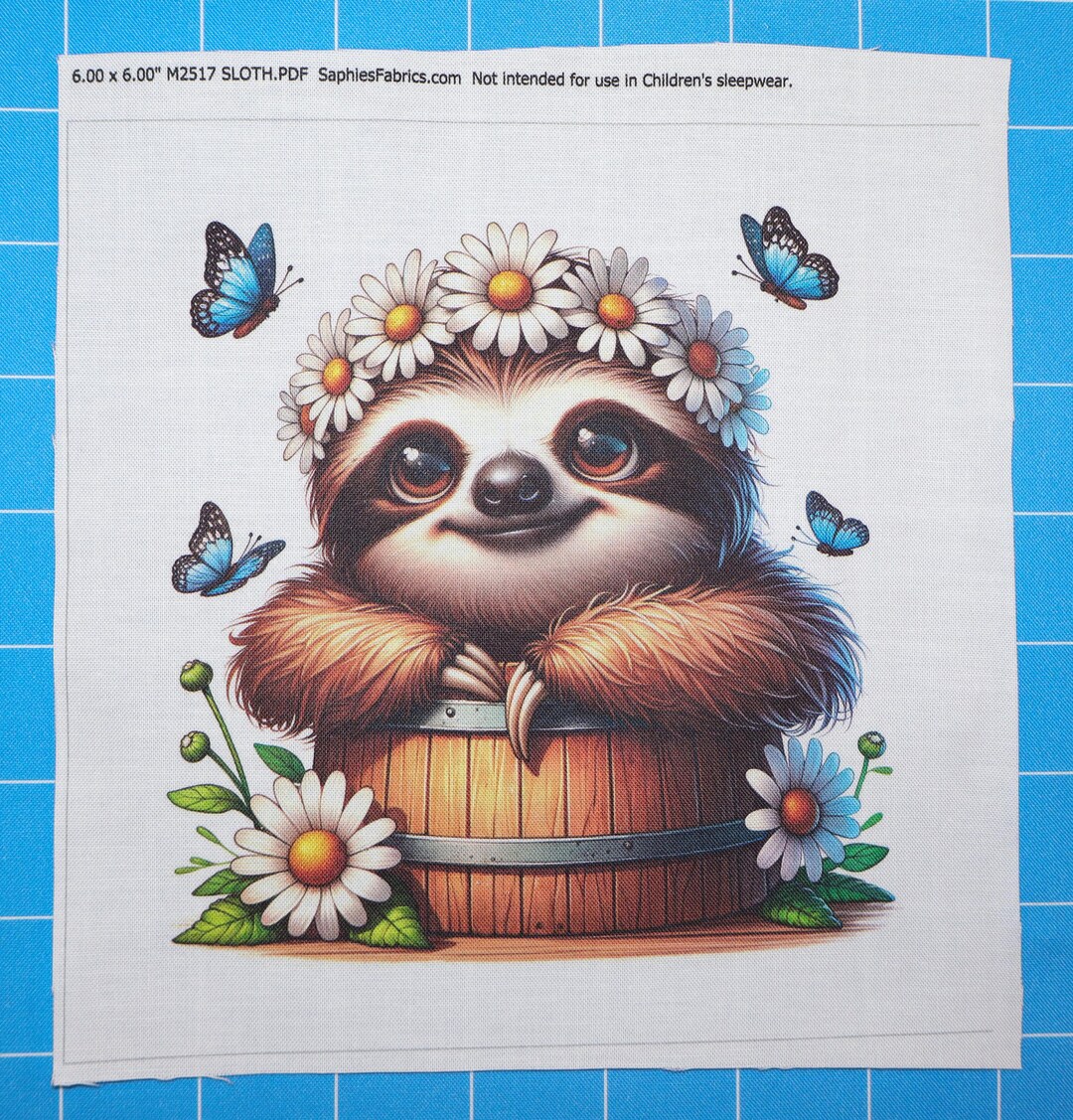 Sloth & Butterflies 100% Cotton Fabric Panel Block | Small Sewing ...