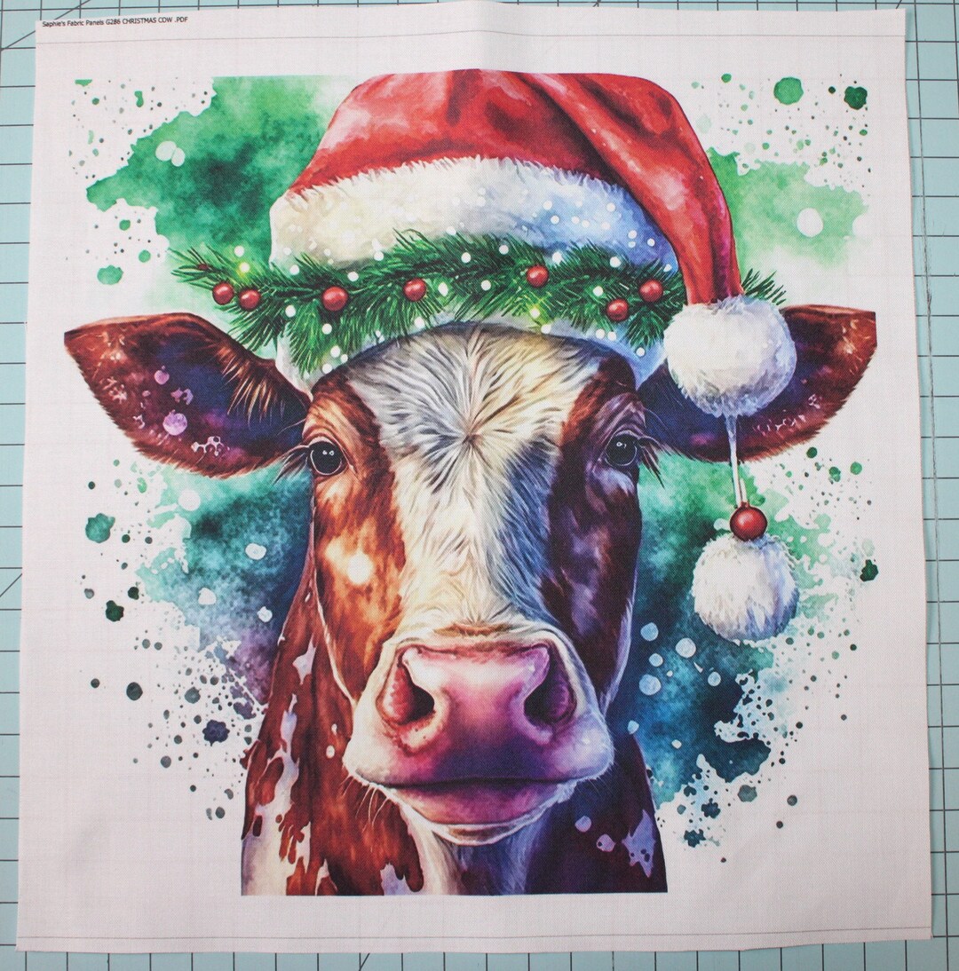 Winter Christmas Cow Cattle 100% Cotton Fabric Panel Square - Etsy