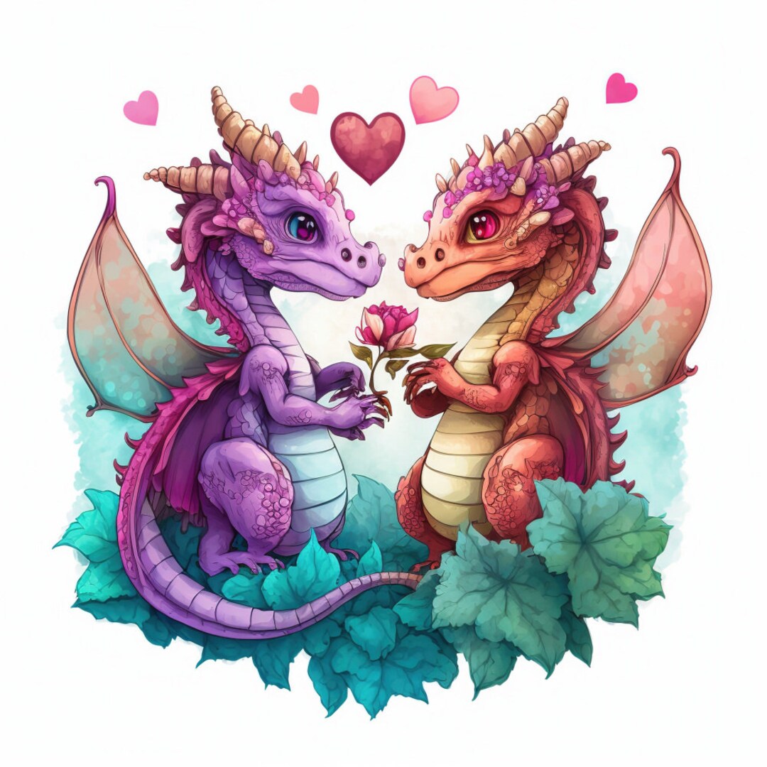 Watercolor Dragons Love Couple 100% Cotton Fabric Panel Square - Etsy
