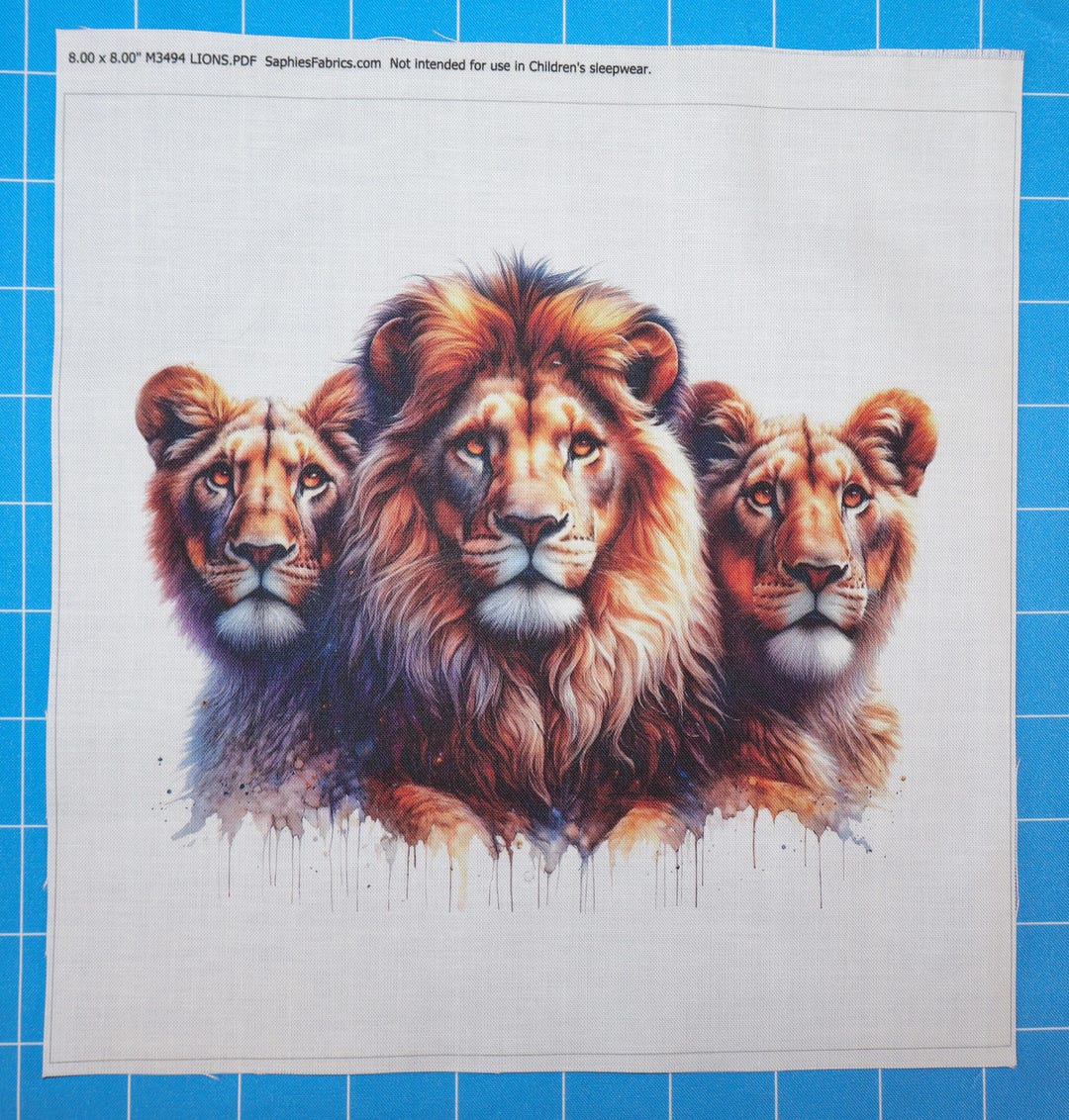 Lions 100% Cotton Fabric Panel Block | Small Sewing Quilting Square ...