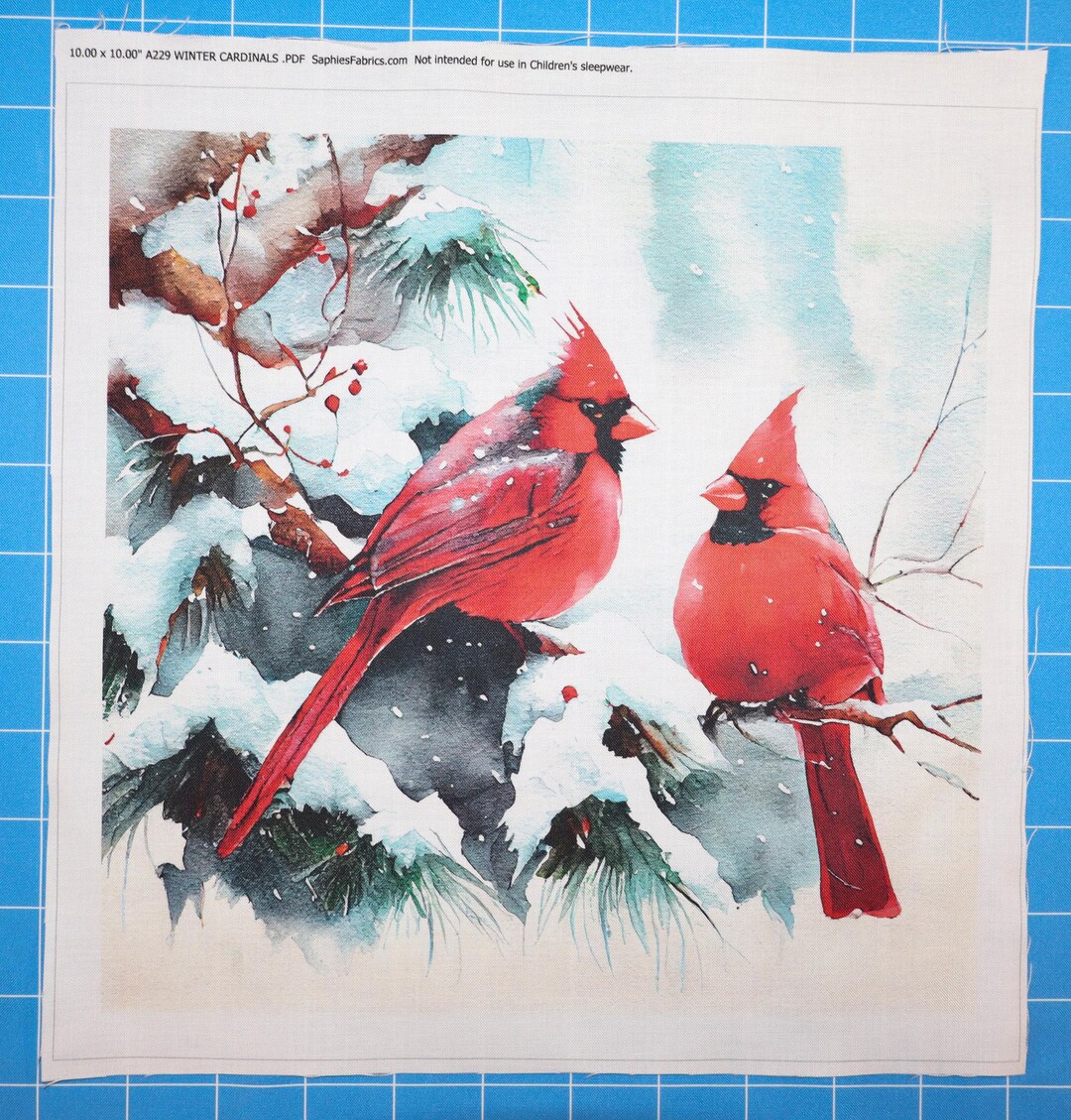 Cardinals Winter 100% Cotton Fabric Panel Block | Small Sewing Quilting ...