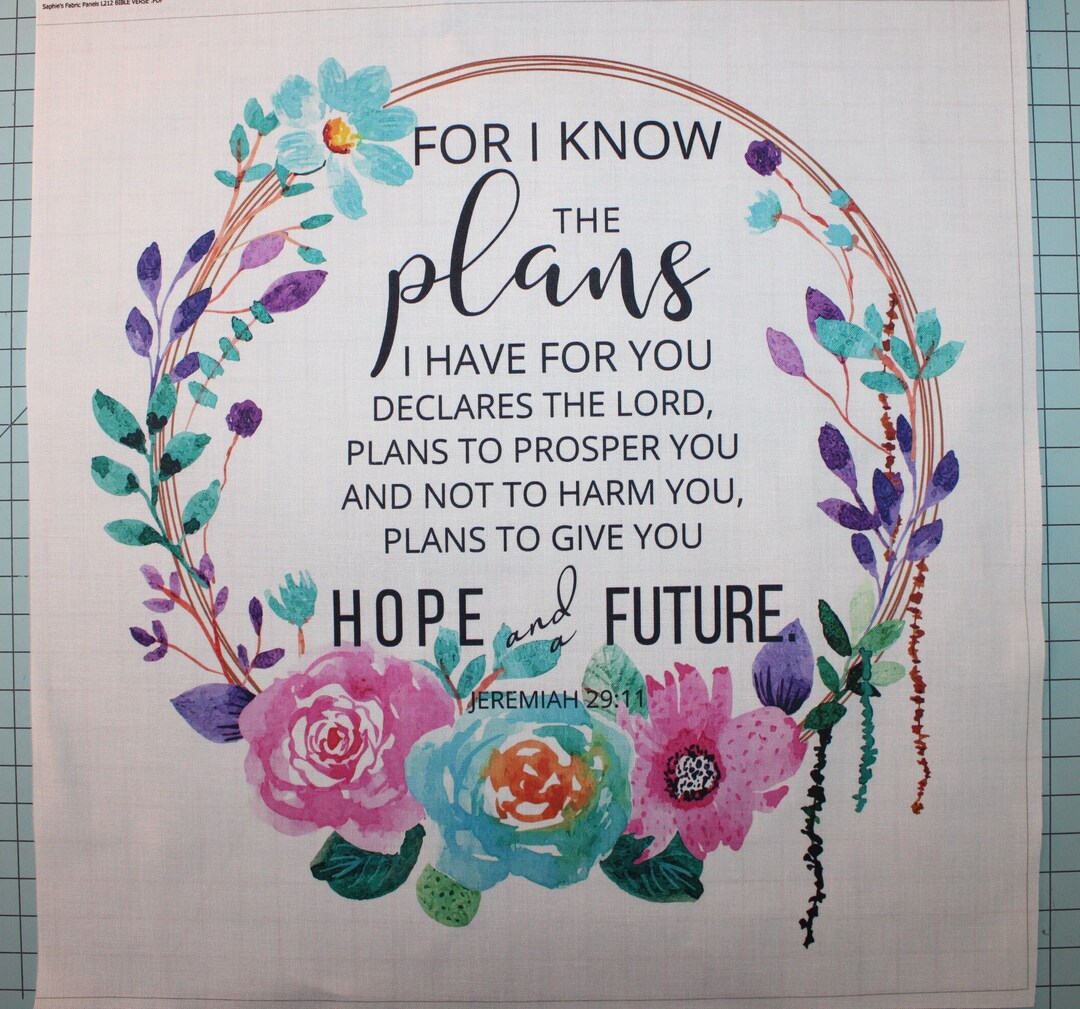 Jeremiah 29:11 Bible Verse 100% Cotton Fabric Panel Block Small Sewing ...