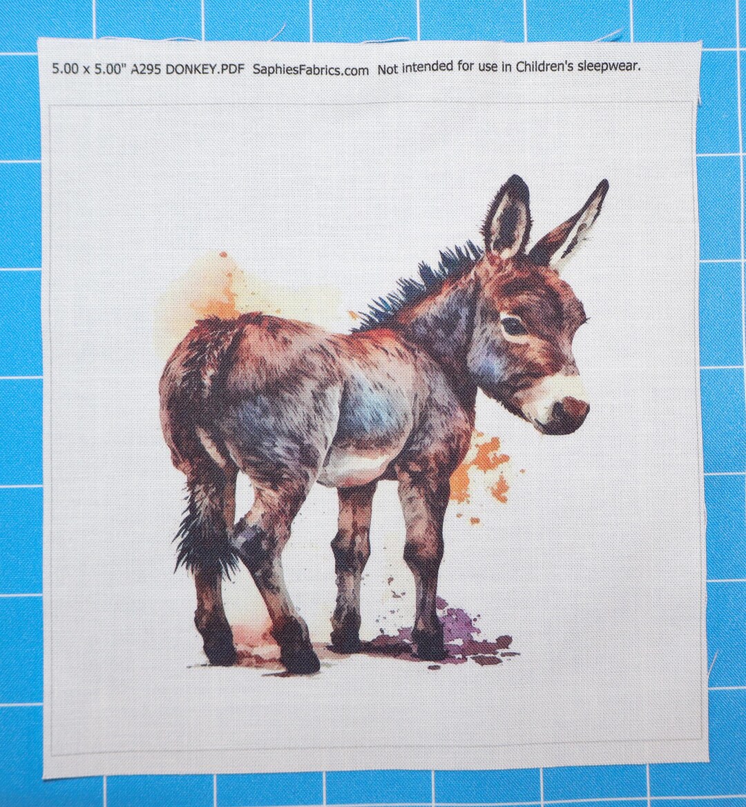 Donkey 100% Cotton Fabric Panel Block | Small Quilting Sewing Square ...