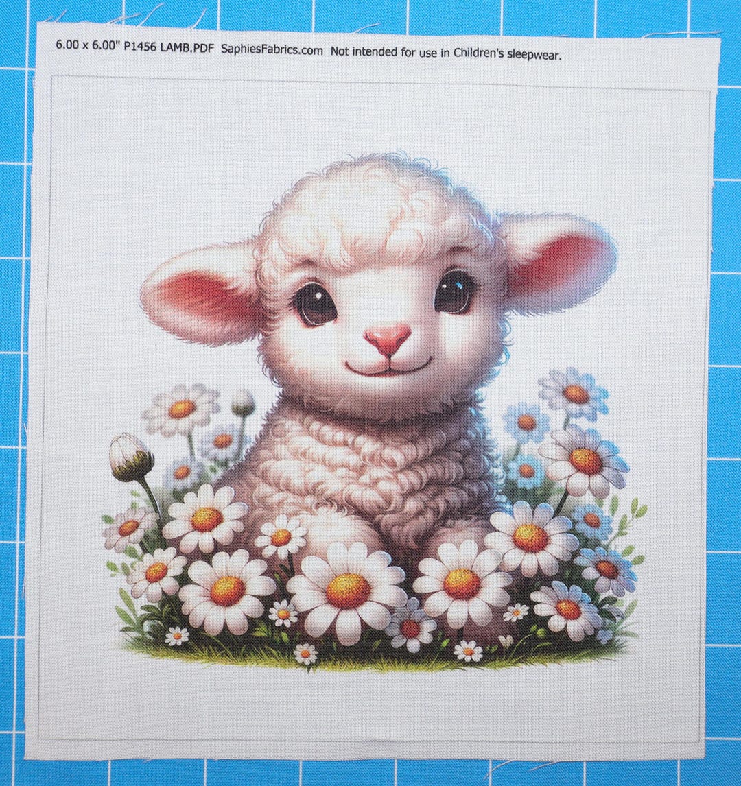 Sheep Lamb in Daisies 100% Cotton Fabric Panel Block | Small Quilting ...