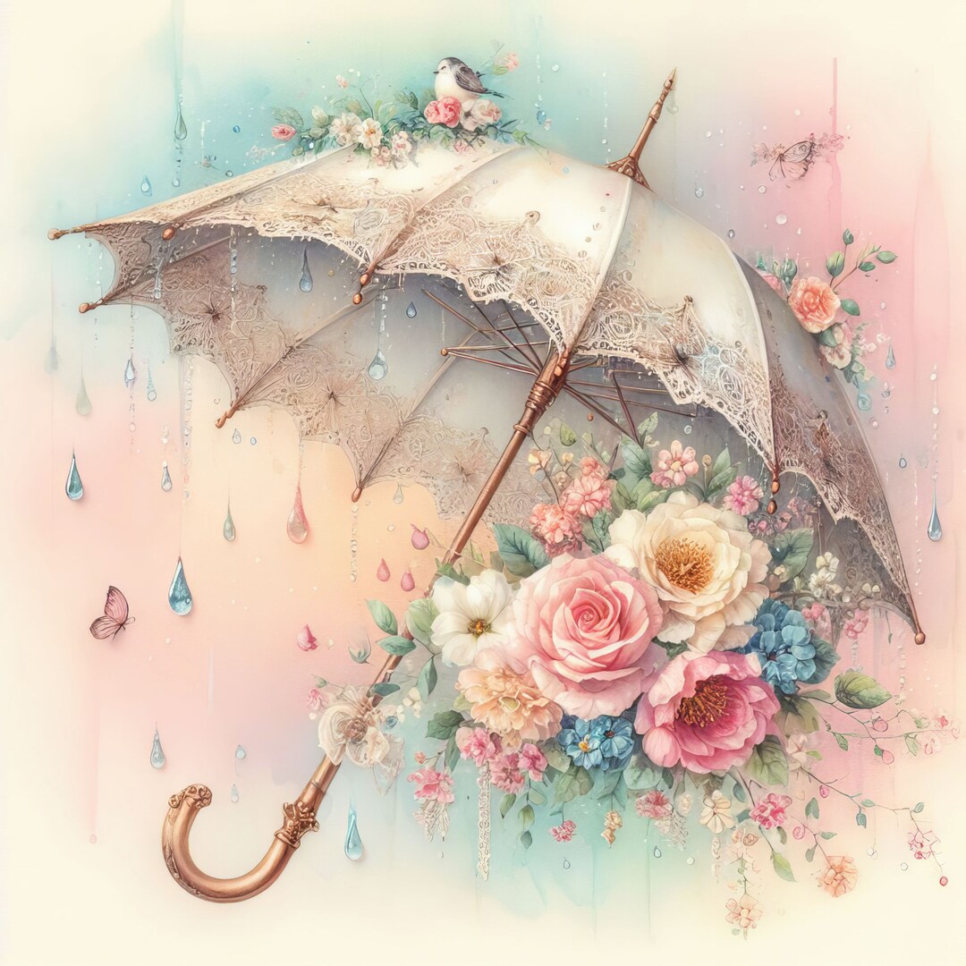 Floral Parasol 100% Cotton Fabric Panel Block Small Sewing Quilting ...