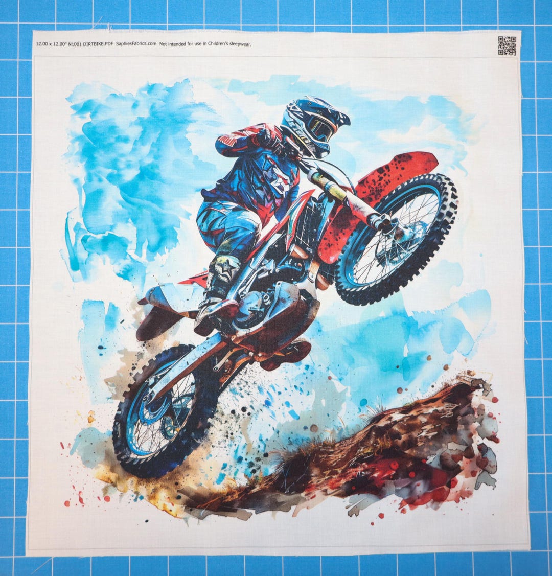 Motocross Dirtbike 100% Cotton Fabric Panel Block | Small Sewing ...