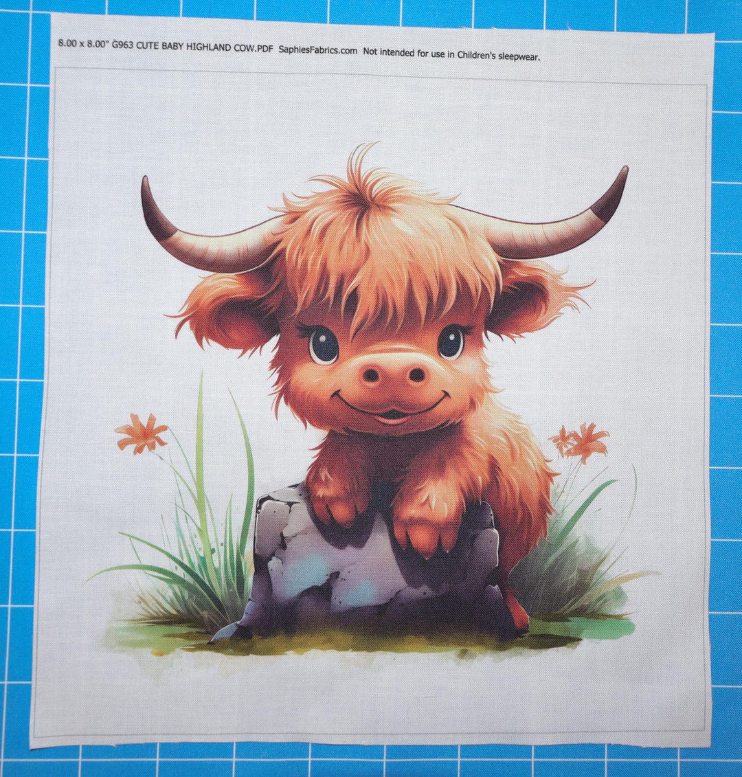 Baby Highland Cow 100% Cotton Fabric Panel Block | Small Sewing ...