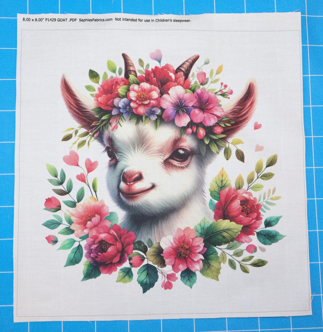 Floral Goat 100% Cotton Fabric Panel Block | Small Sewing Quilting ...