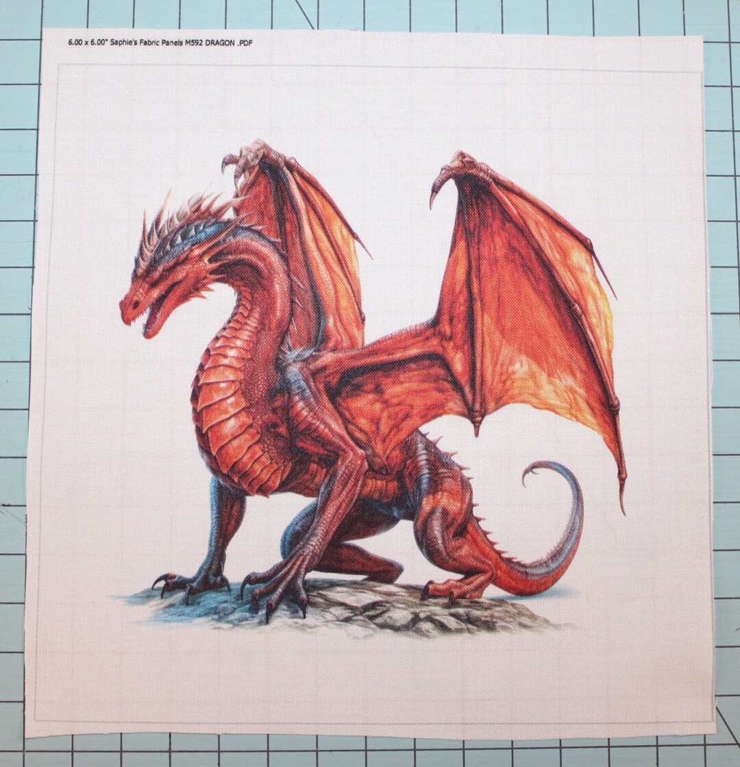 Dragon 100% Cotton Fabric Panel Block | Small Sewing Quilting Square ...