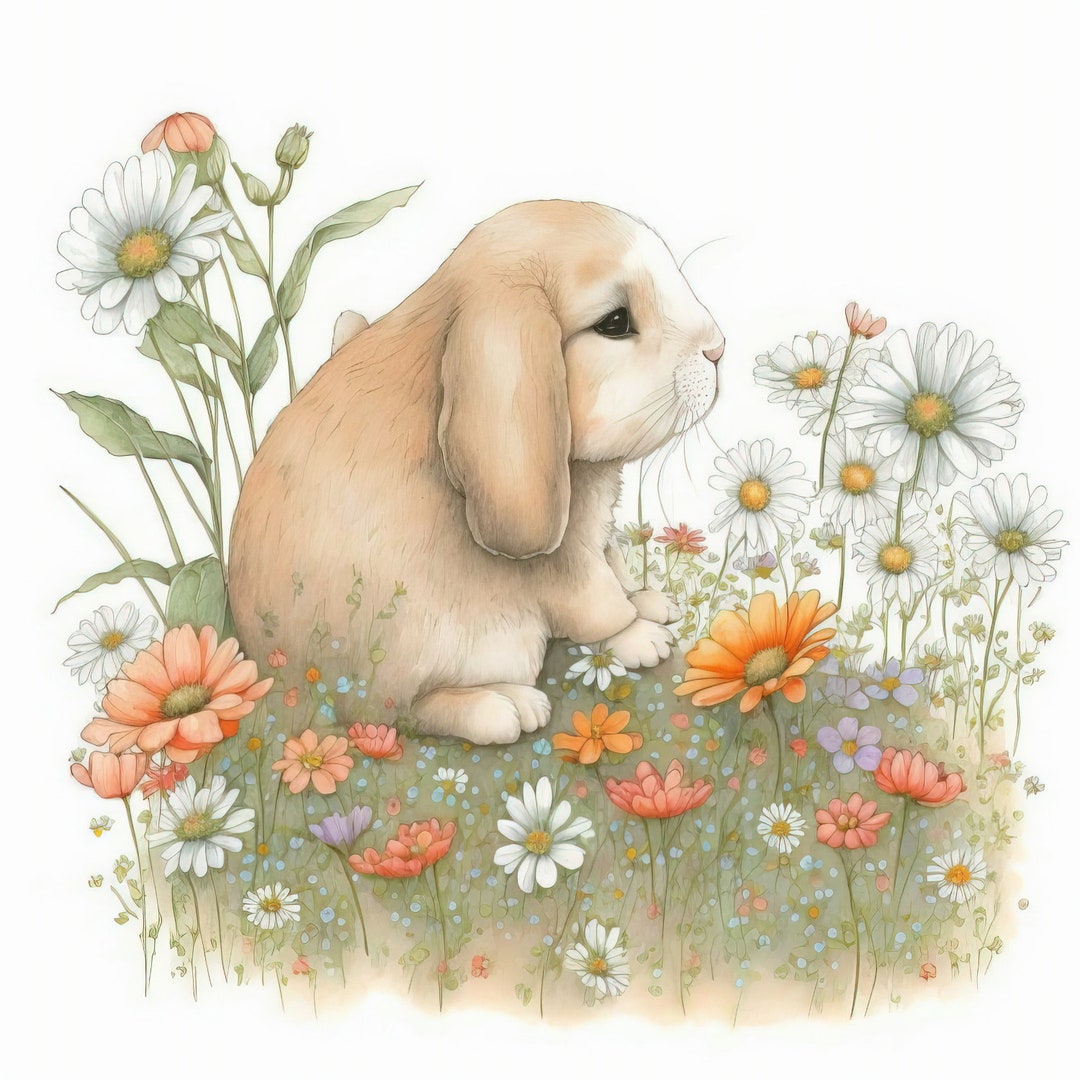 Bunny Rabbit Floral 100% Cotton Fabric Panel Square Quilting - Etsy