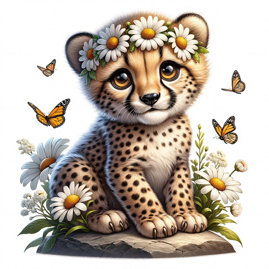 Cheetah & Butterflies 100% Cotton Fabric Panel Square Small Sewing ...