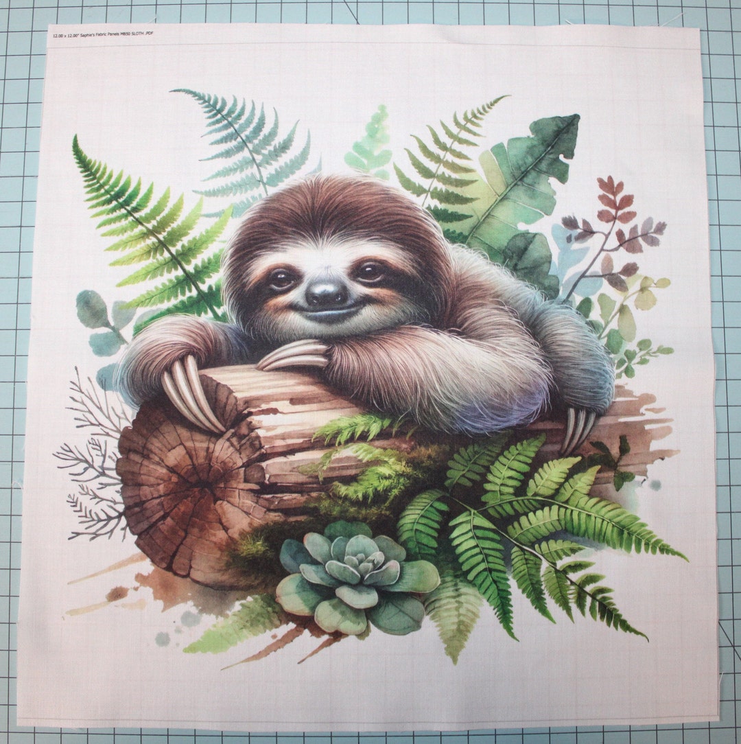 Sloth 100% Cotton Fabric Panel Block Small Sewing Quilting Square M850 ...