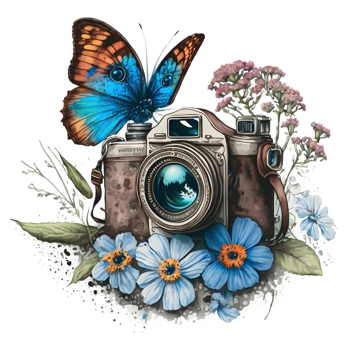 Floral Camera Butterfly 100% Cotton Fabric Panel Square - Etsy