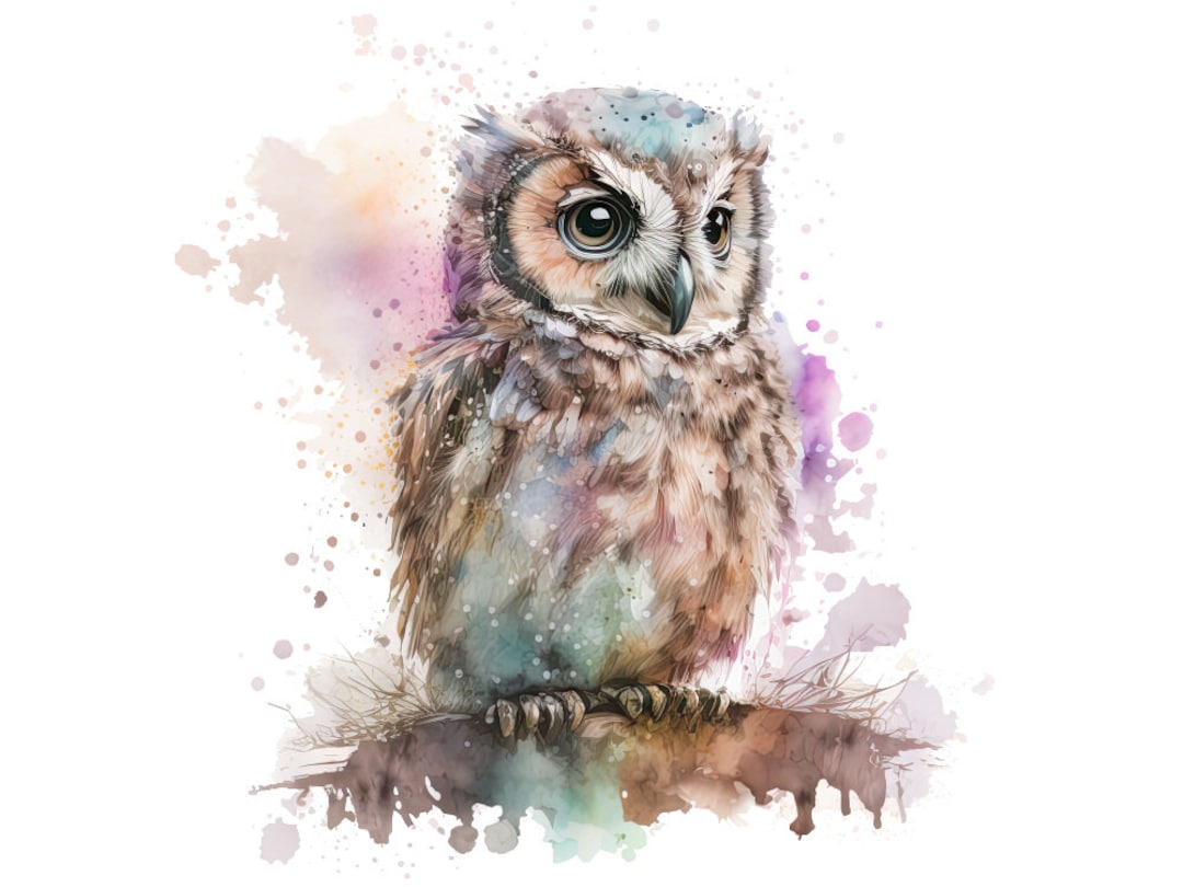 Watercolor Owl 100% Cotton Fabric Panel Square Small Sewing Quilting ...
