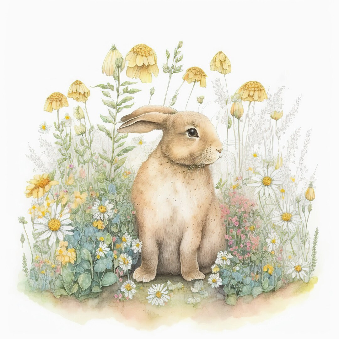 Bunny Rabbit Floral 100% Cotton Fabric Panel Square Quilting - Etsy