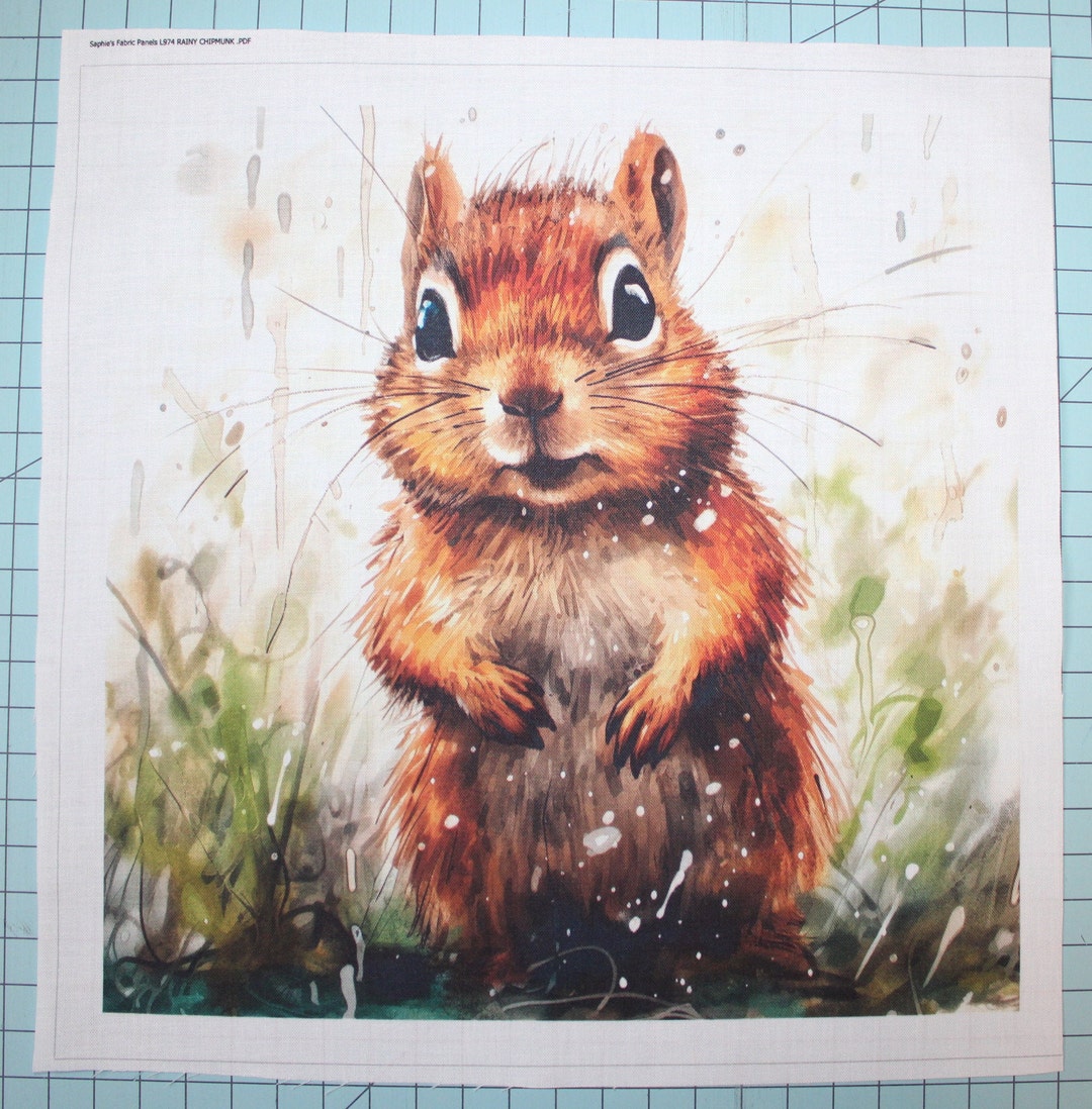 Rainy Day Chipmunk 100% Cotton Fabric Panel Square Small Quilting ...