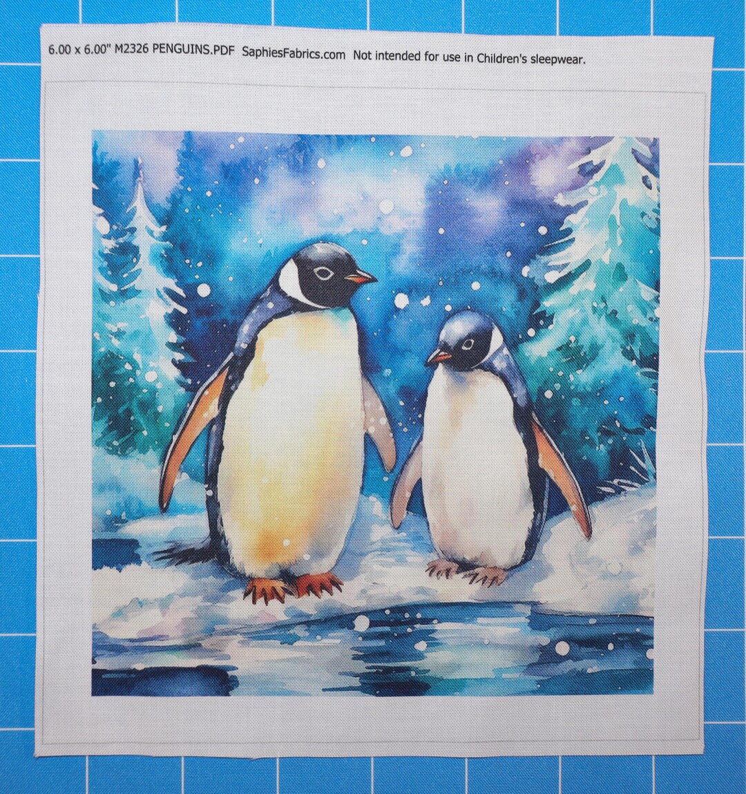Winter Penguins 100% Cotton Fabric Panel Block | Small Quilting Sewing ...