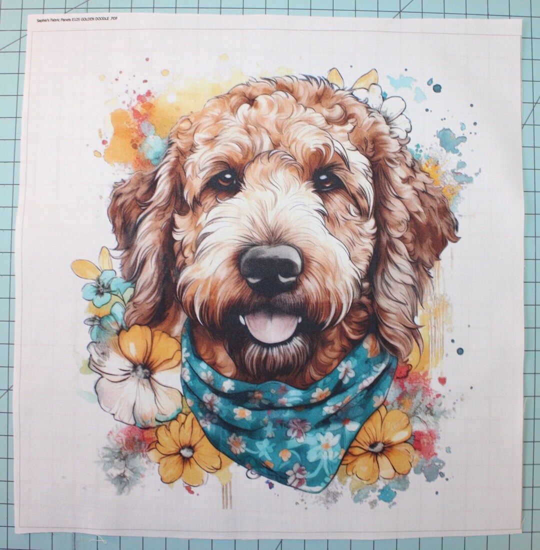 Goldendoodle Dog 100% Cotton Fabric Panel Block Small Quilting Sewing ...