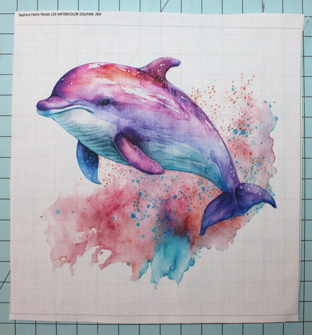 Watercolor Dolphin 100% Cotton Fabric Panel Square Small Sewing ...