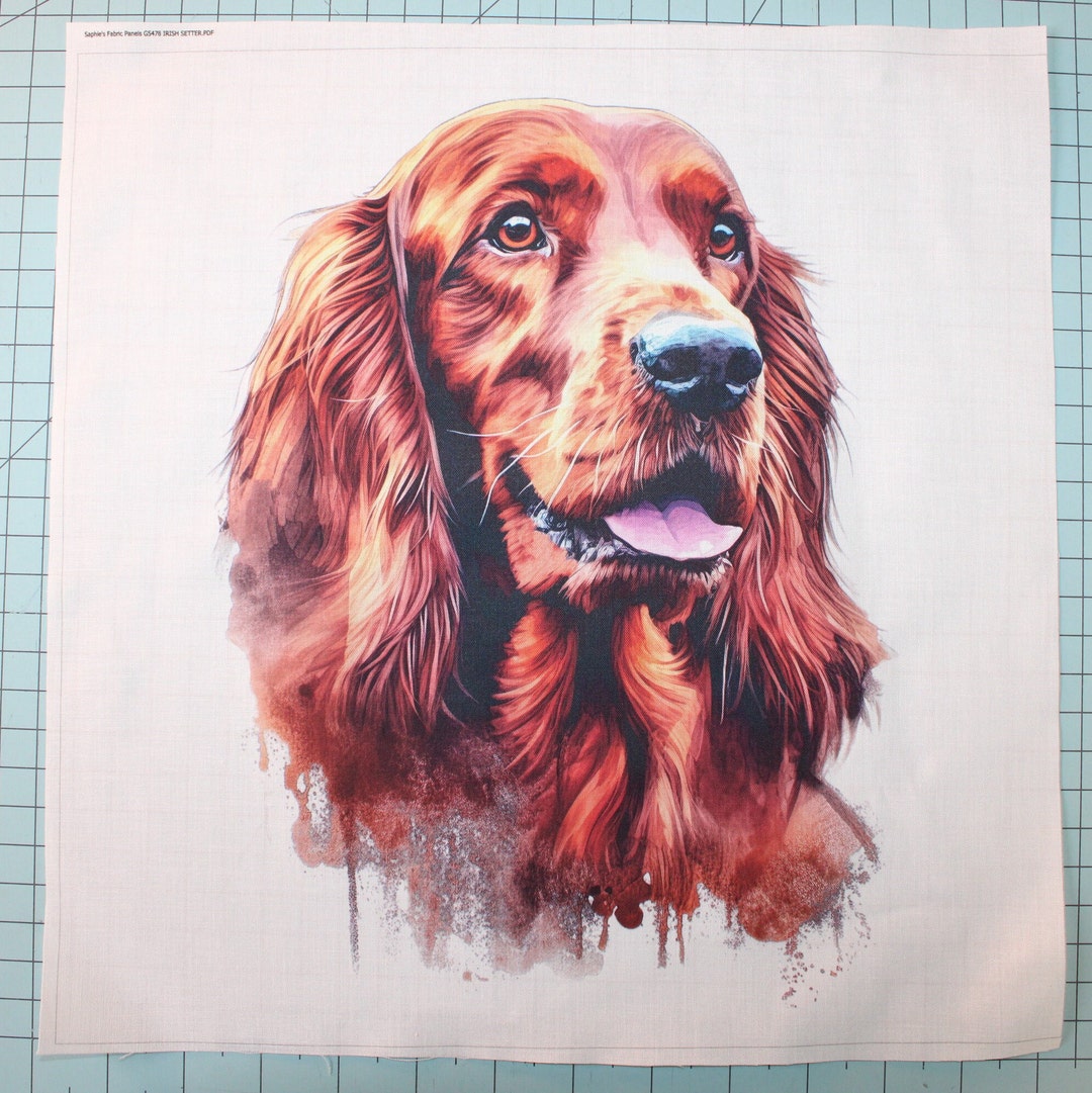 Irish Setter Dog 100% Cotton Fabric Panel Square Small Quilting Sewing ...