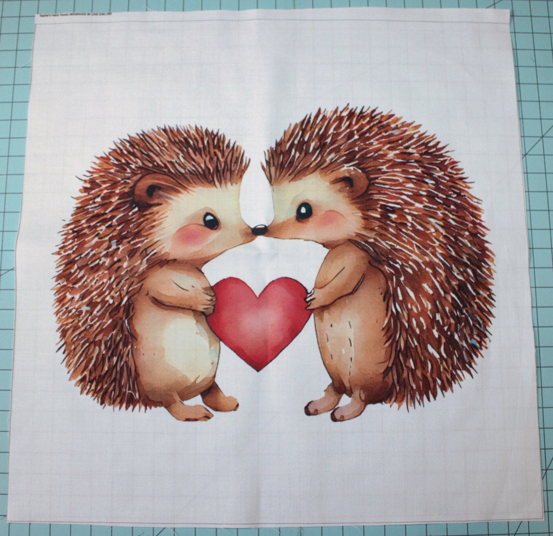 Hedgehogs With Heart 100% Cotton Fabric Panel Square Small Quilting ...