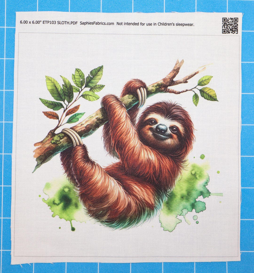 Sloth 100% Cotton Fabric Panel Block | Small Sewing Quilting Square ...