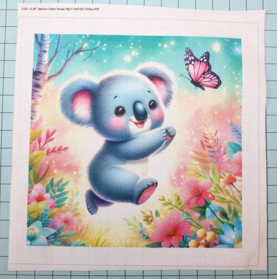 Koala & Butterfly 100% Cotton Fabric Panel Block | Small Sewing ...