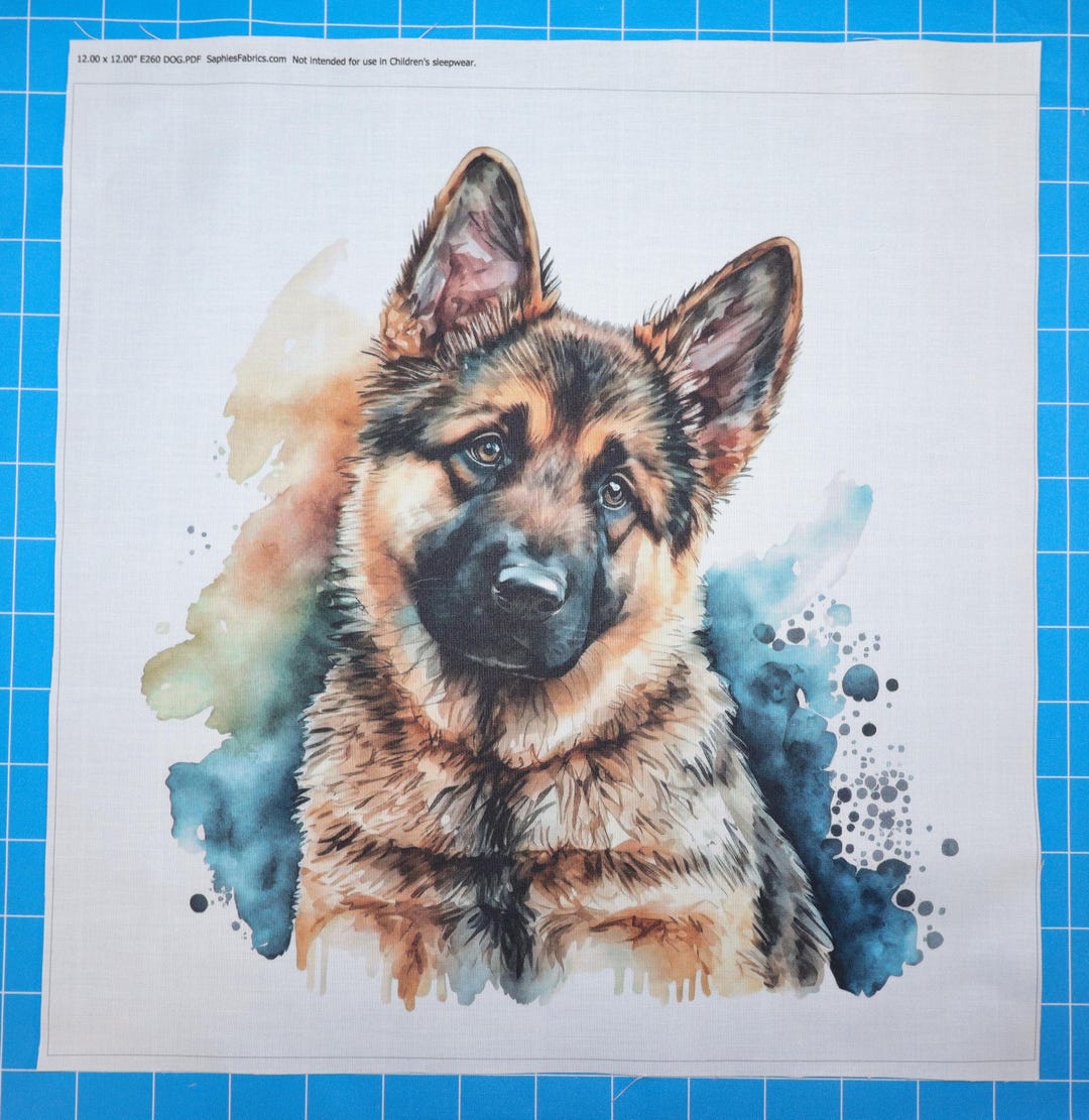 German Shepherd Dog 100% Cotton Fabric Panel Block | Small Quilting ...