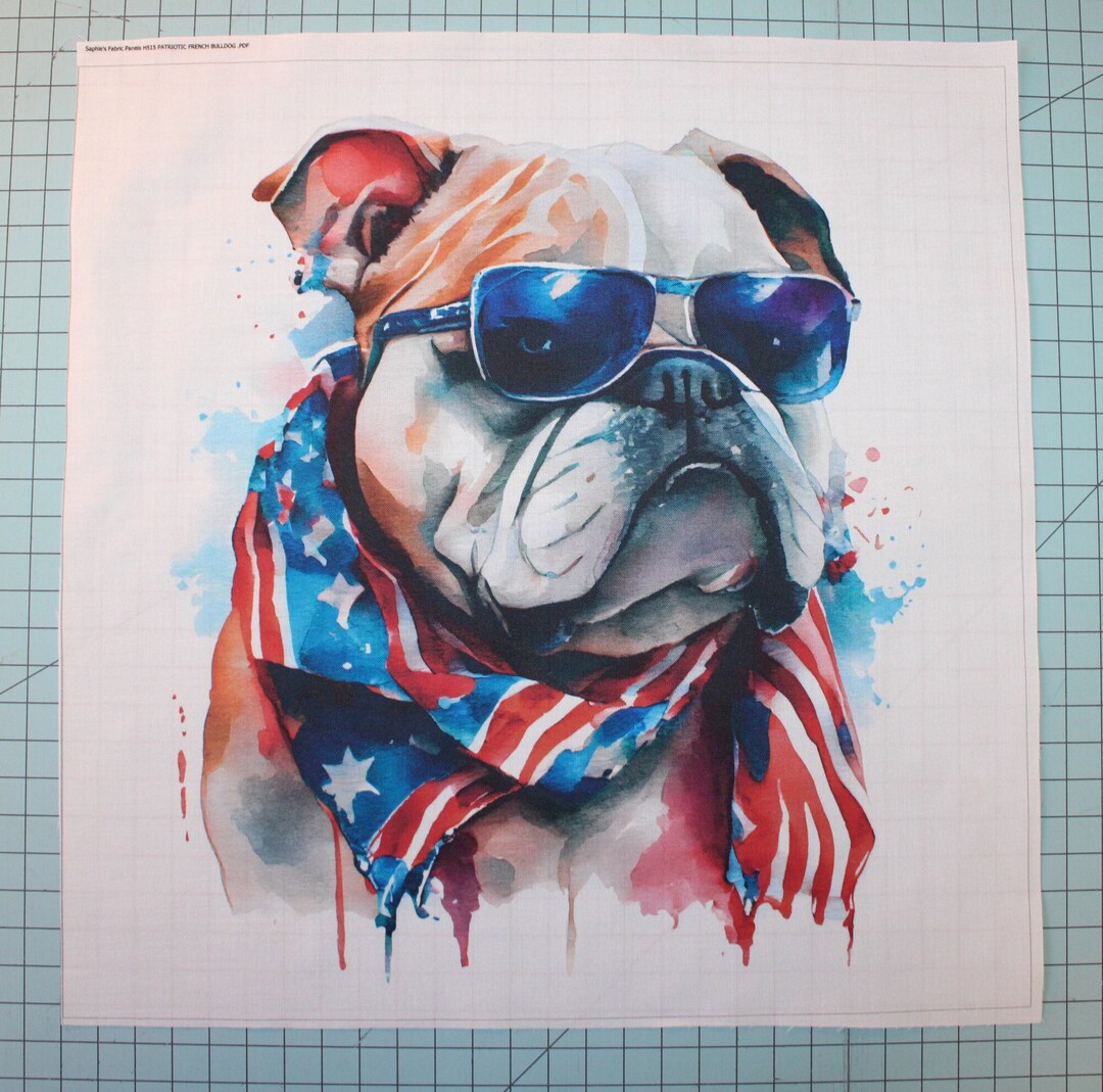 Patriotic English Bulldog 100% Cotton Fabric Panel Square - Etsy
