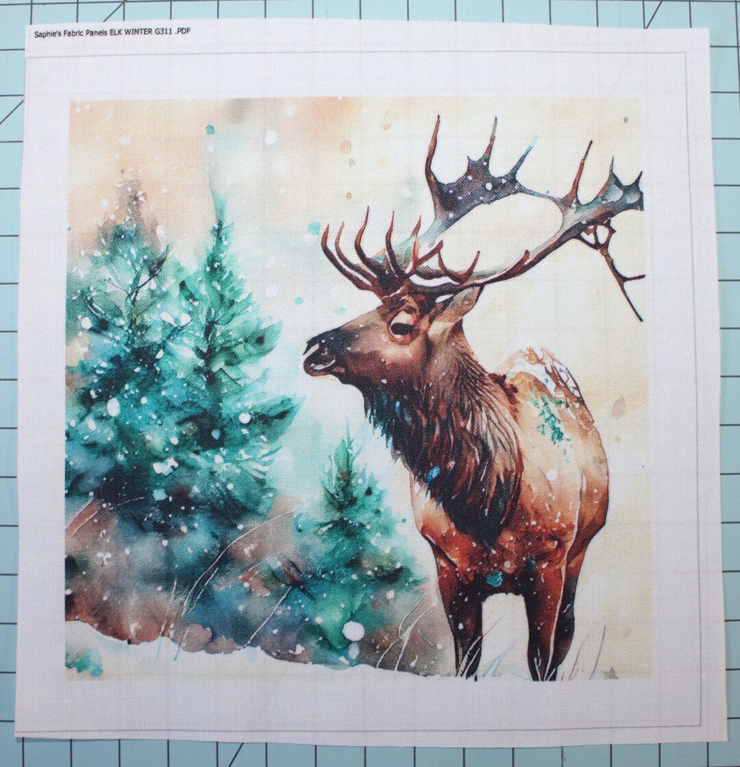 Winter Elk 100% Cotton Fabric Panel Square Small Quilting Sewing Block ...