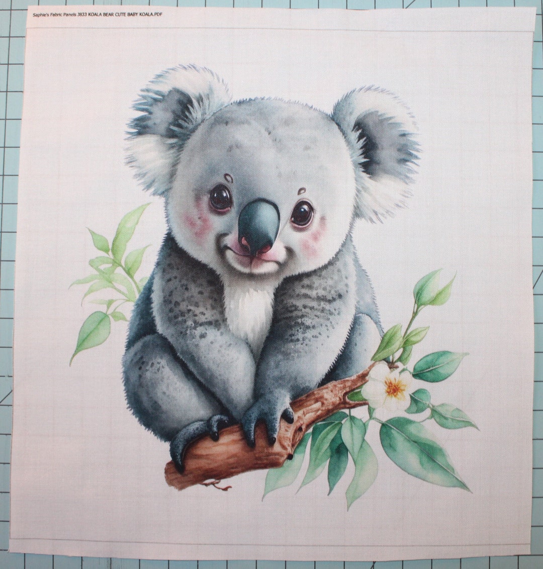Koala Bear 100% Cotton Fabric Panel Square Small Sewing Quilting Block ...