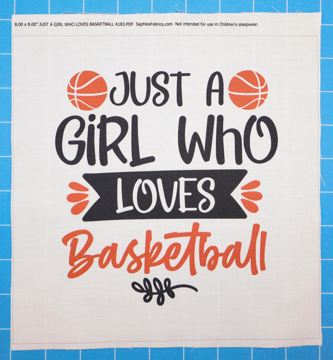 A Girl Who Loves Basketball 100% Cotton Fabric Panel Block | Small ...