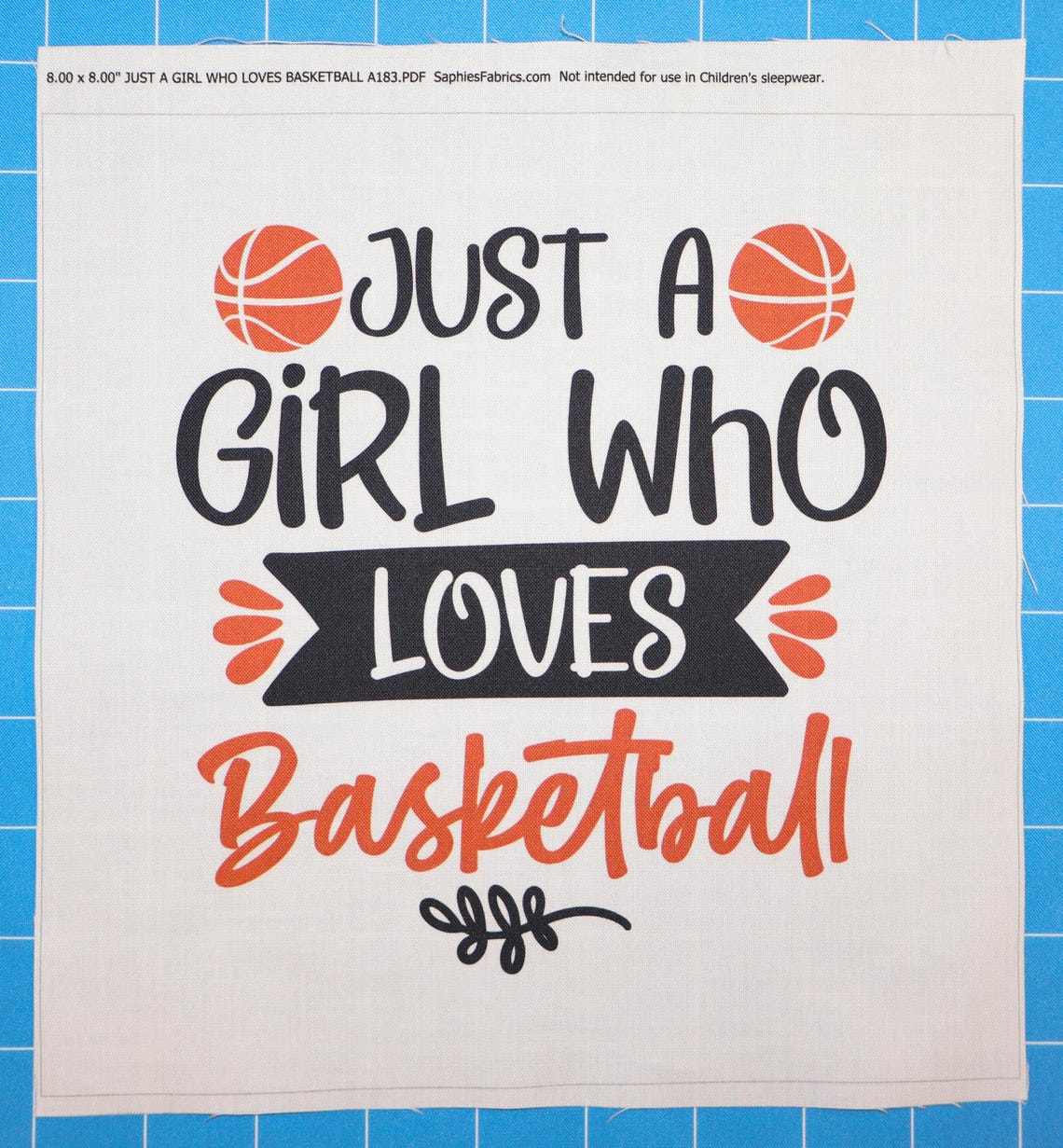A Girl Who Loves Basketball 100% Cotton Fabric Panel Block | Small ...