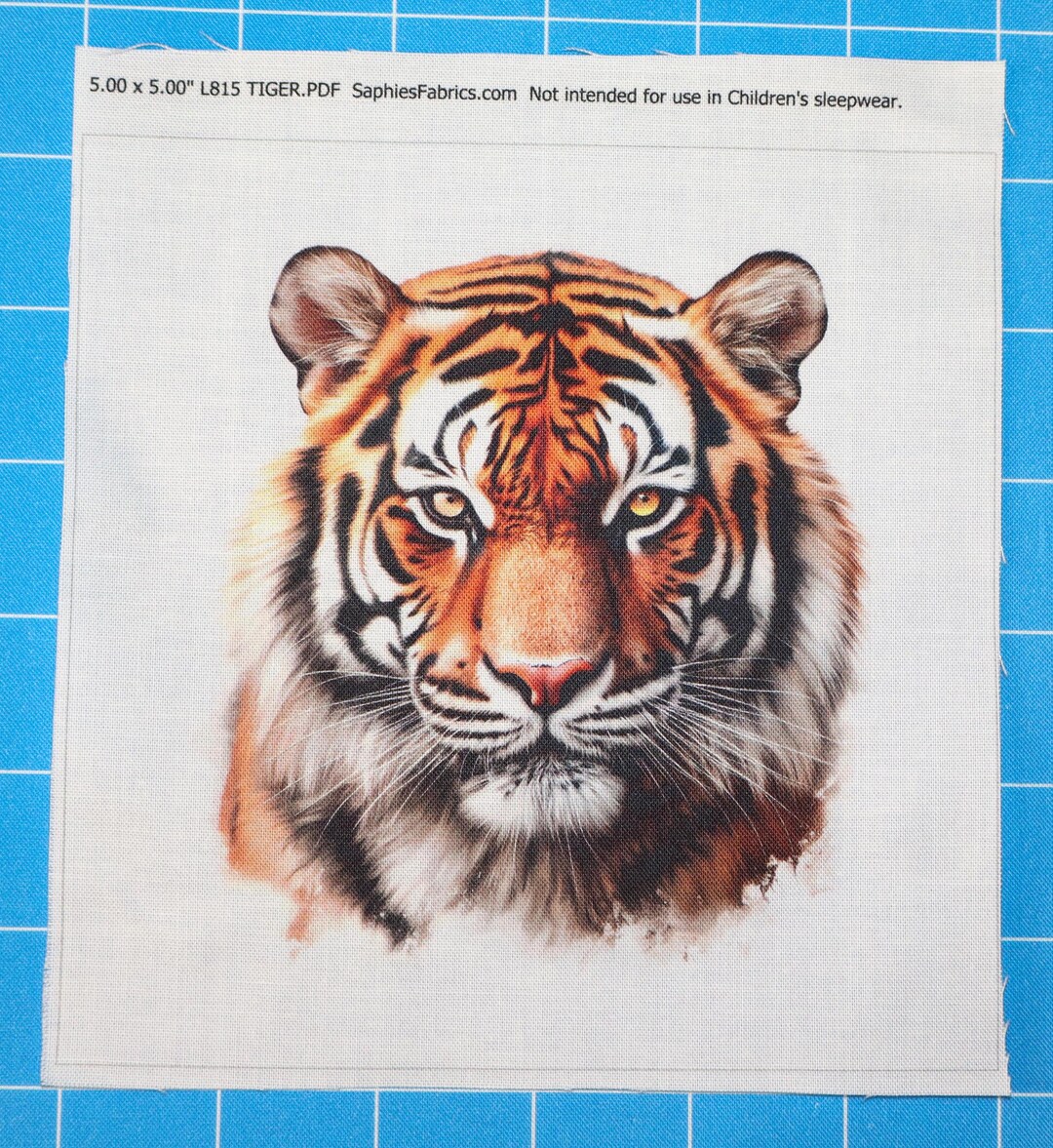 Tiger 100% Cotton Fabric Panel Block | Small Sewing Quilting Square ...