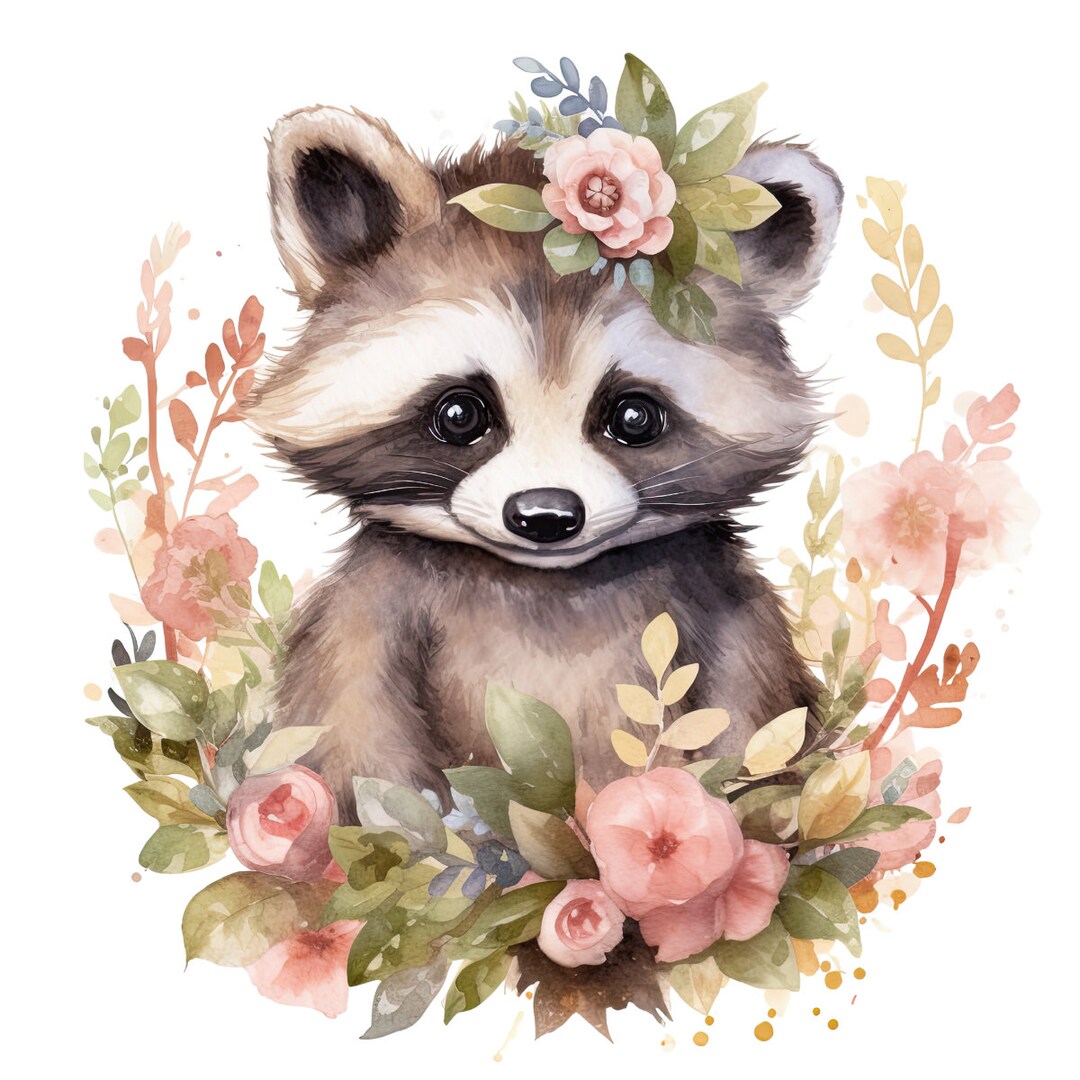 Raccoon Floral 100% Cotton Fabric Panel Square Small - Etsy
