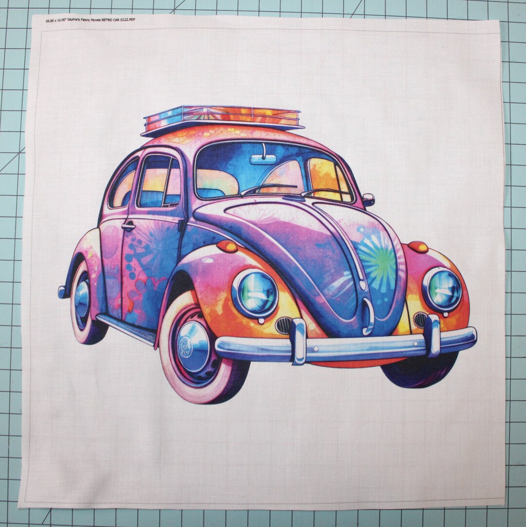 Beetle Bug Car 100% Cotton Fabric Panel Square Small Quilting Sewing ...