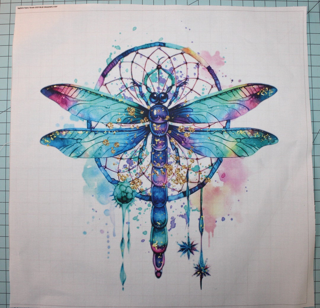 Dragonfly 100% Cotton Fabric Panel Square Small Quilting Sewing Block ...