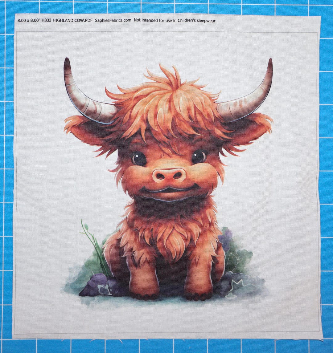 Baby Highland Cow 100% Cotton Fabric Panel Block | Small Quilting ...