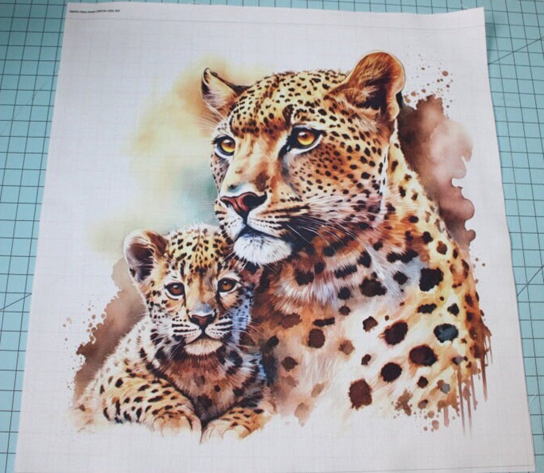 Cheetah & Cub 100% Cotton Fabric Panel Square Small Quilting Sewing ...