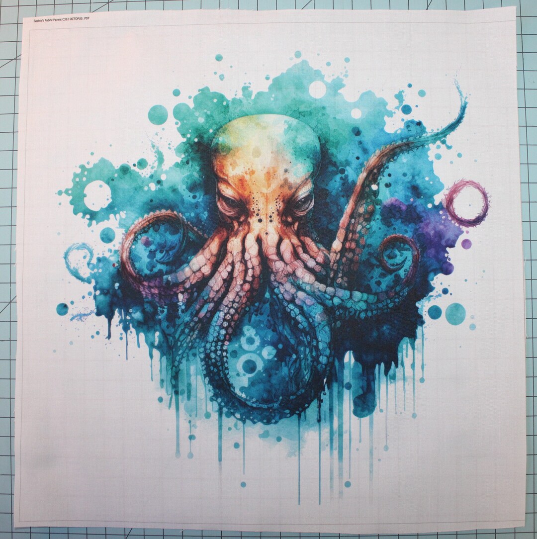 Watercolor Octopus 100% Cotton Fabric Panel Square Small Quilting ...