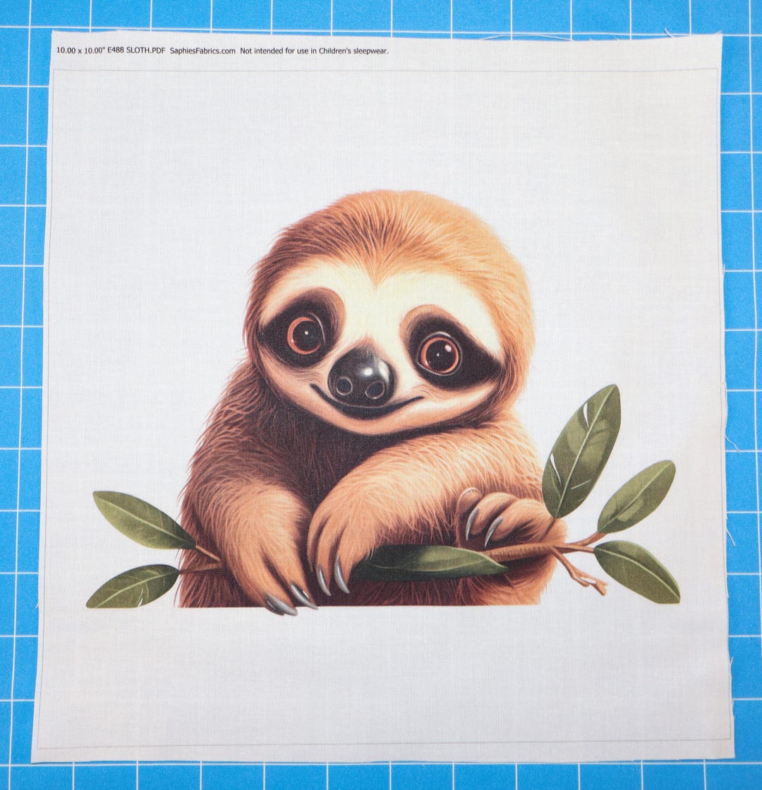 Sloth 100% Cotton Fabric Panel Block | Small Sewing Quilting Square ...