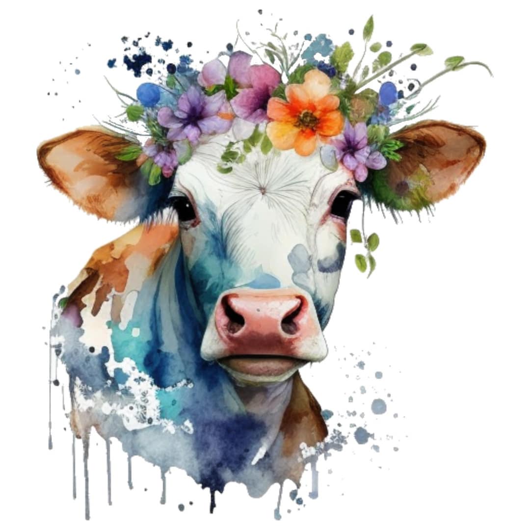 Watercolor Boho Cow Cattle 100% Cotton Fabric Panel Square - Etsy