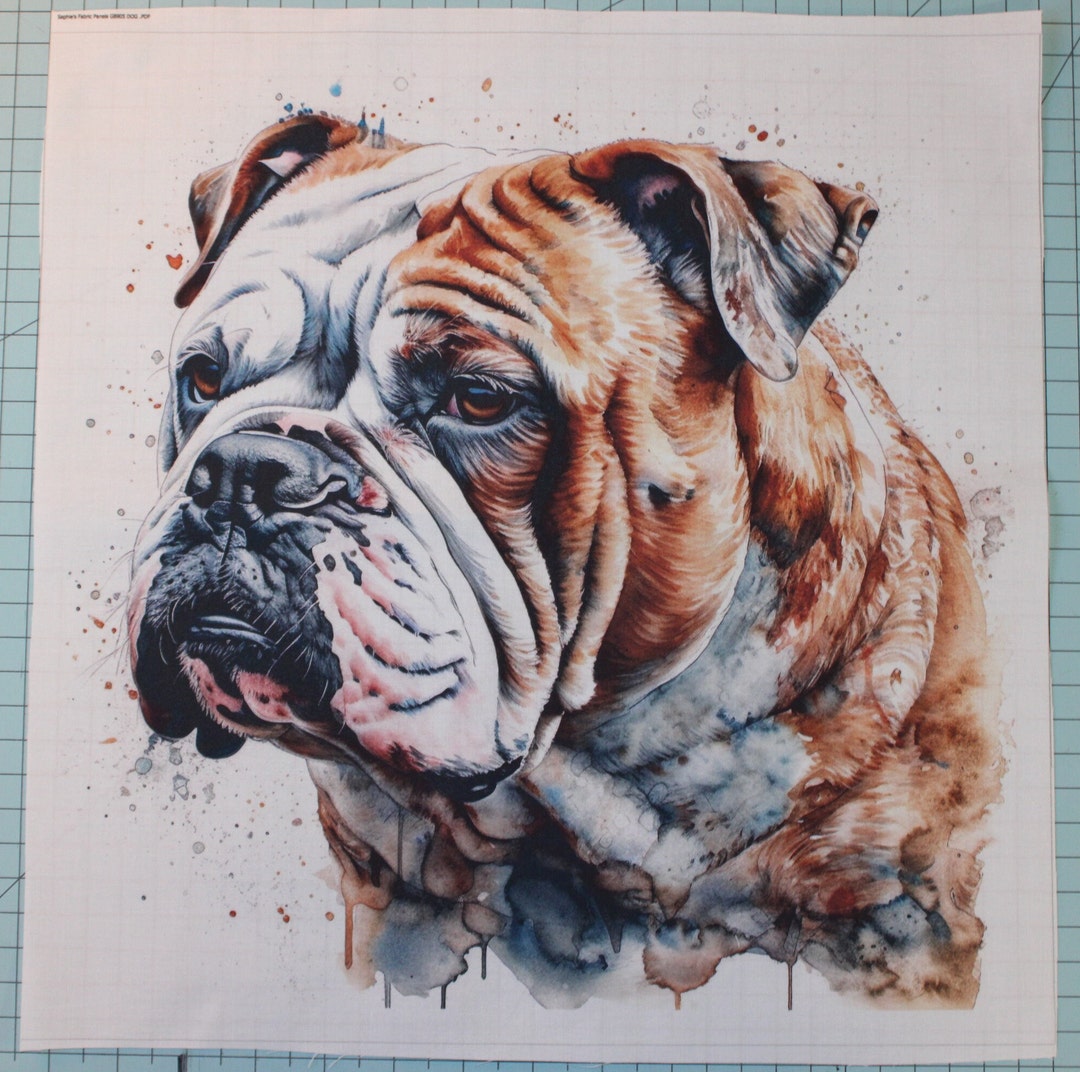 Bulldog Dog 100% Cotton Fabric Panel Square Small Quilting Sewing Block ...