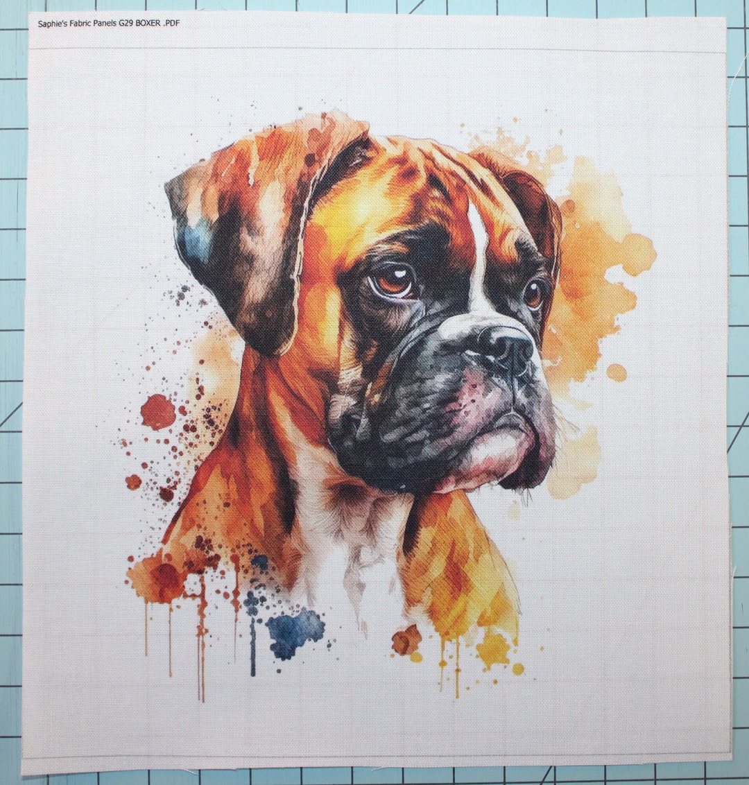 Dog Boxer 100% Cotton Fabric Panel Square Small Quilting Sewing Block ...