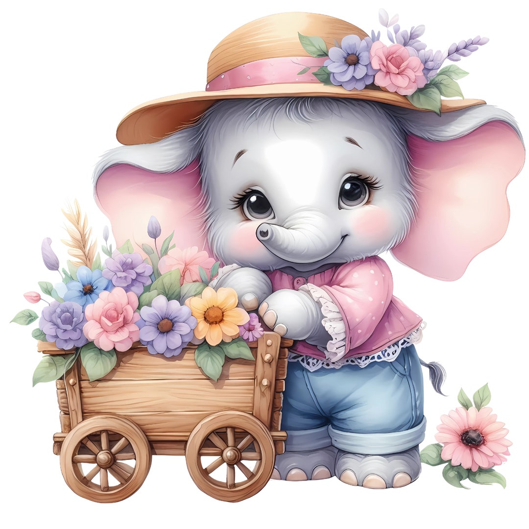 Spring Elephant 100% Cotton Fabric Panel Square Small Sewing Quilting ...