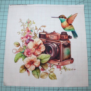 Boho Camera With Hummingbird 100% Cotton Fabric Panel Square Small ...